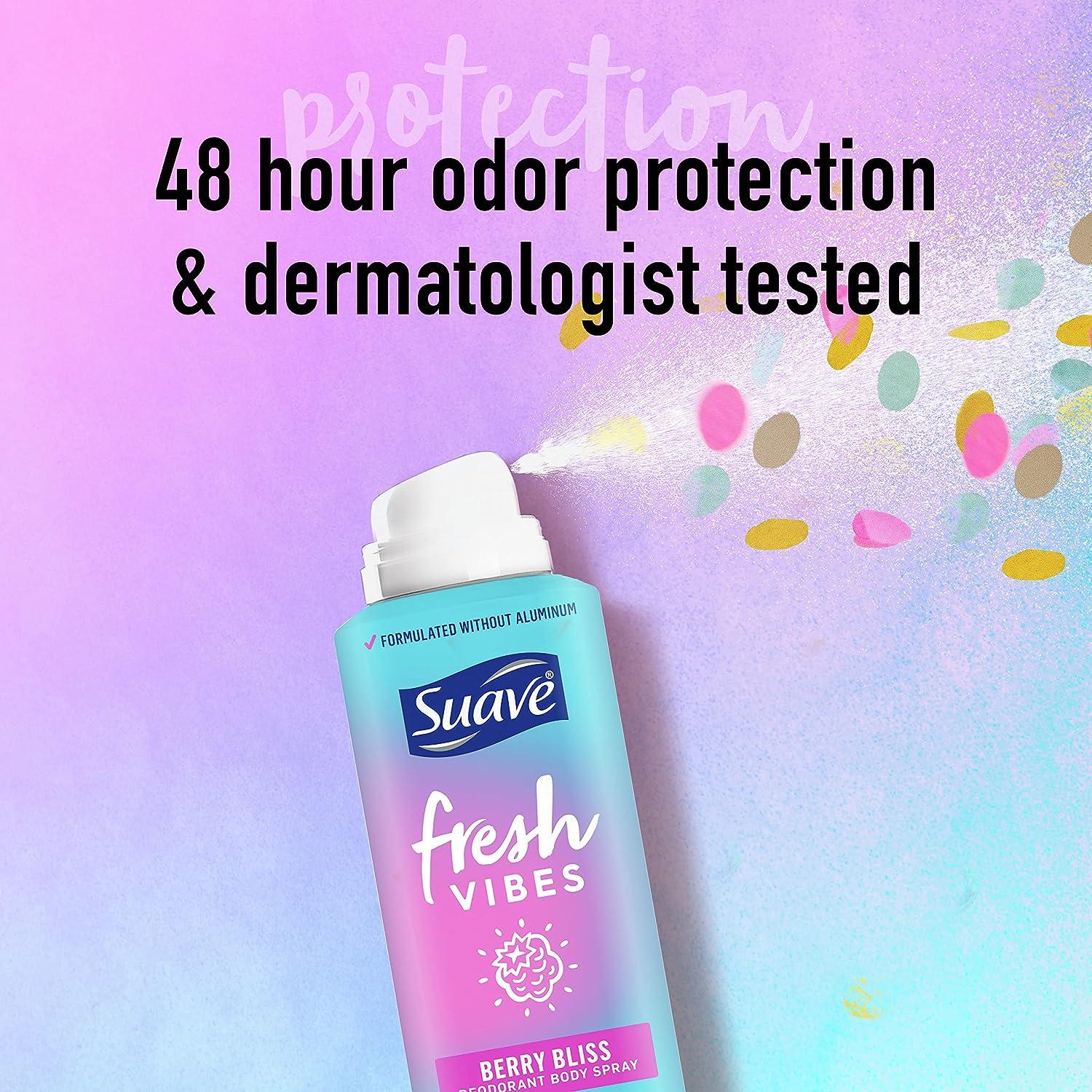Suave Fresh Vibes Berry Bliss Deodorant Body Spray - Aluminum Free, 48 ...