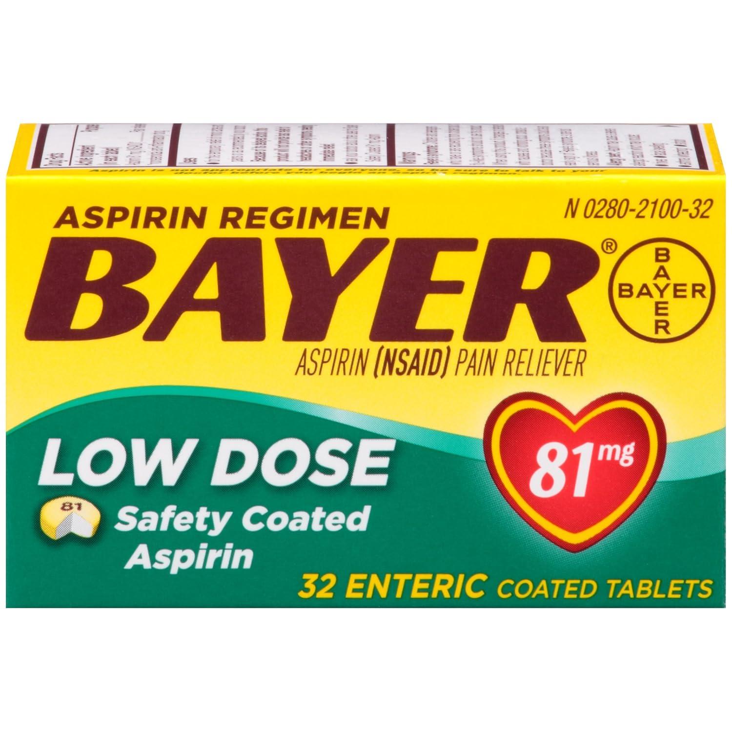 Buy Bayer Aspirin Regimen Low Dose 81 mg Enteric Coated Tablets - 32 ...