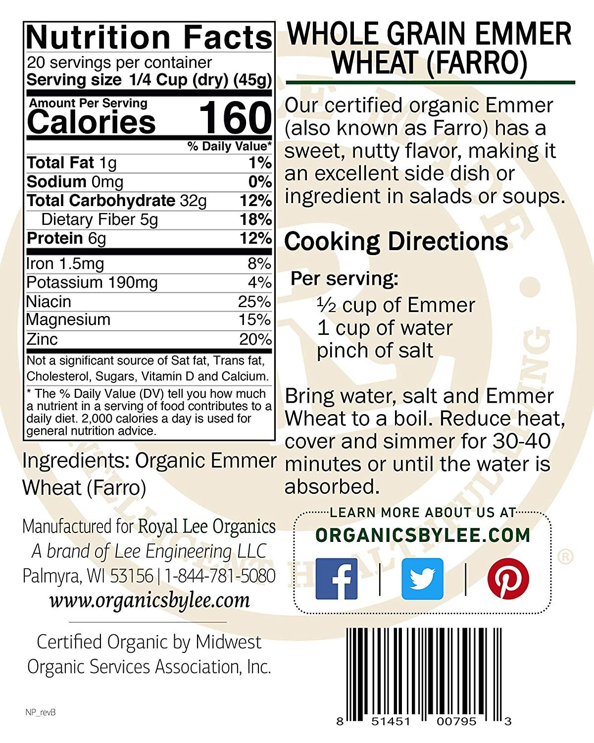 Royal Lee Organics Emmer Grain - 2lbs Pack - Organic Whole Grain | Buy ...