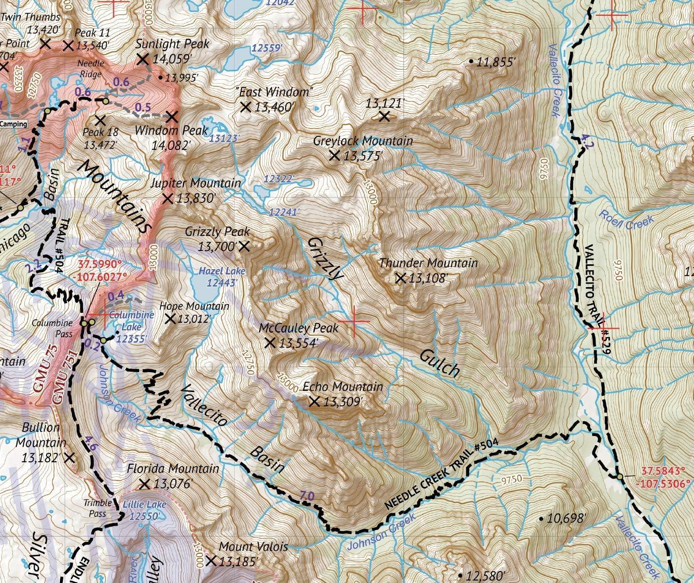 Outdoor Trail Maps Weminuche Wilderness WEST - Colorado Topographic ...