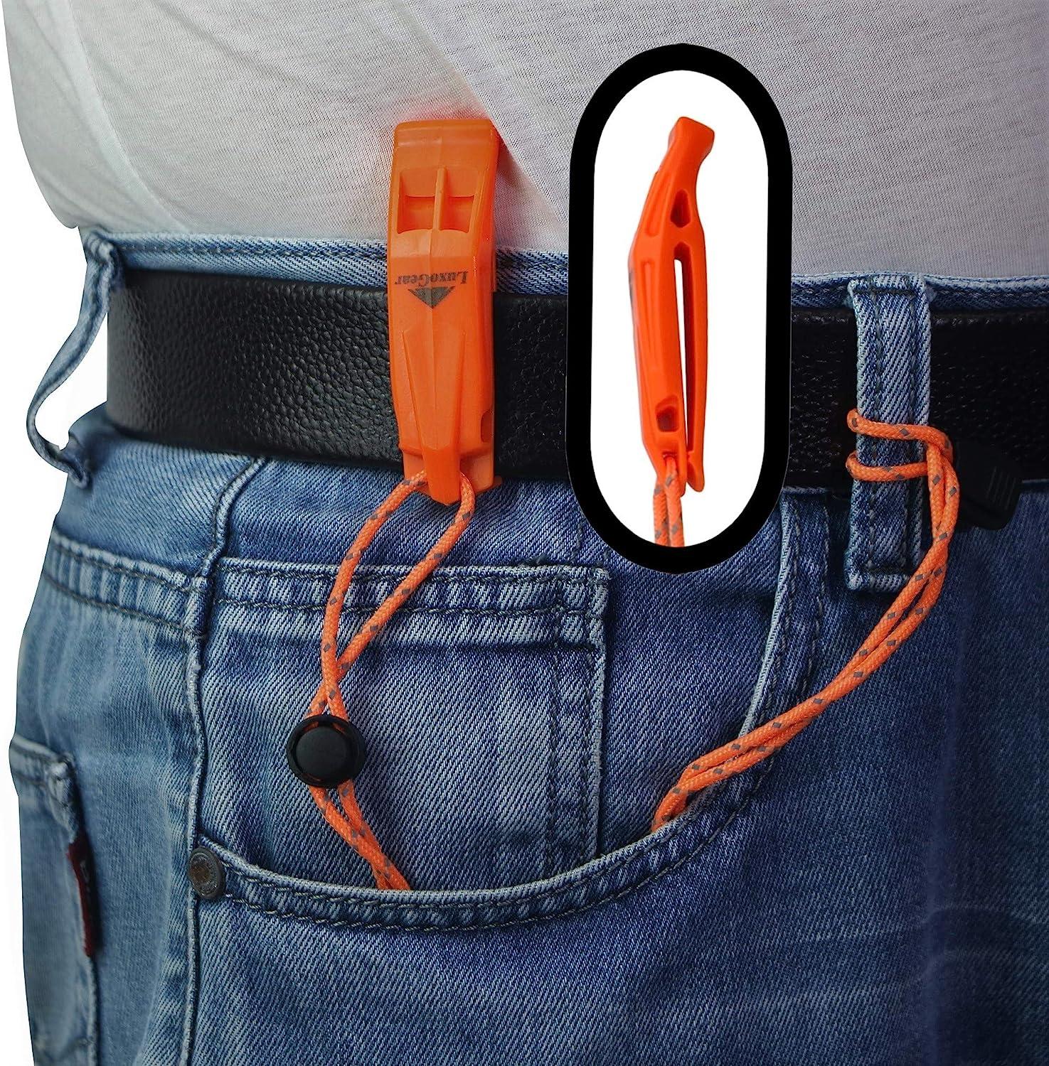 LuxoGear Emergency Whistles with Lanyard - 2 Pack Orange, Loud Blast ...