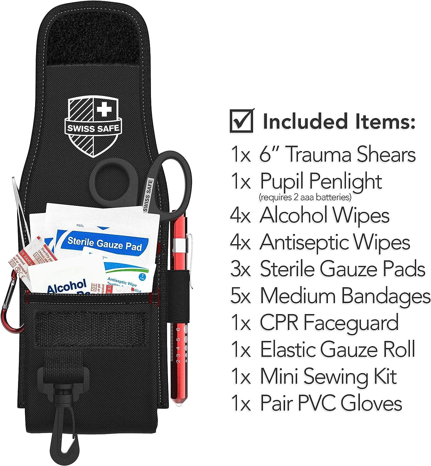 Swiss Safe EMT Survival First Aid Kit - Fully Stocked 22 Piece Set with ...
