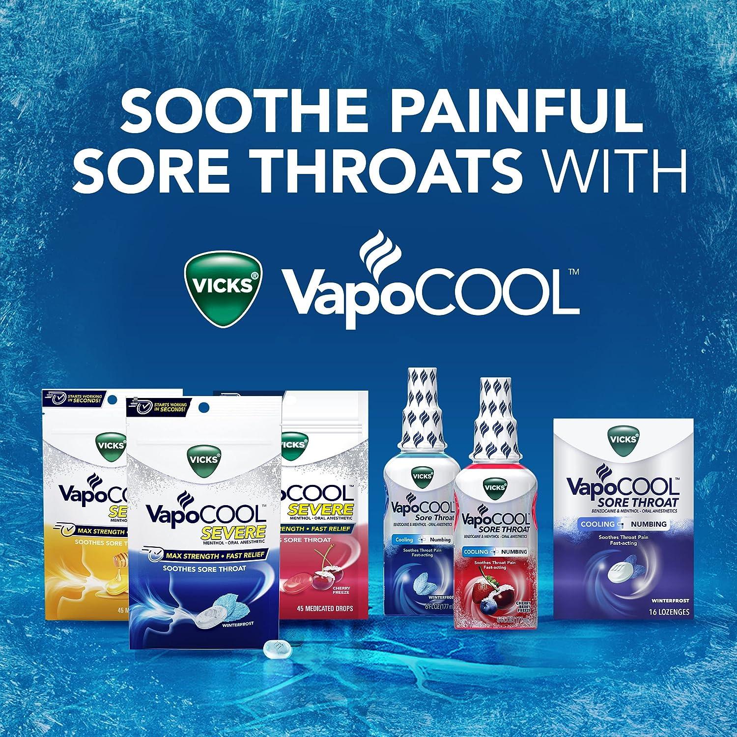 Vicks VapoCOOL Severe Medicated Drops - Menthol for Sore Throat Pain ...