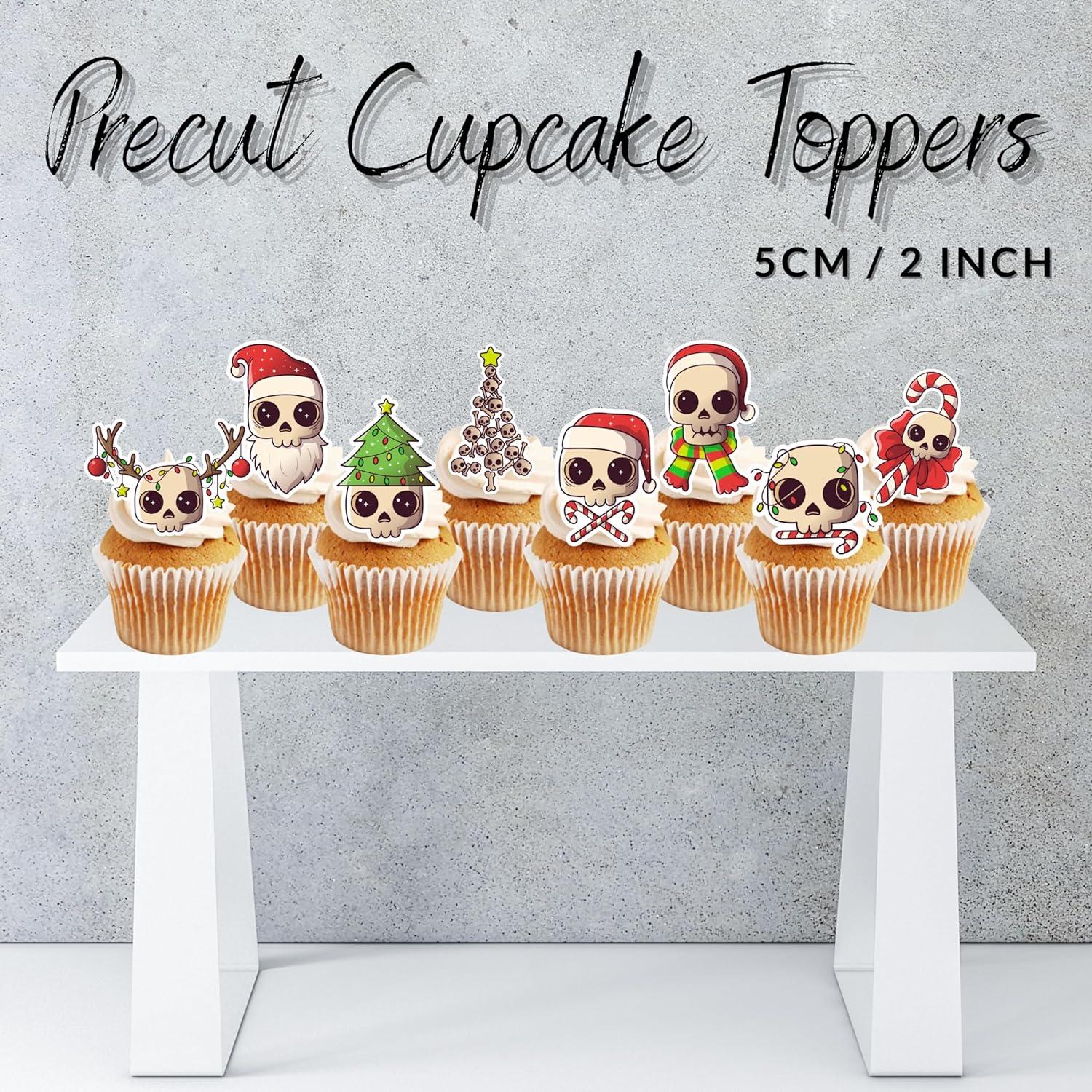PRECUT Christmas Skull Cupcake Toppers Edible Skull Cake Decorations ...