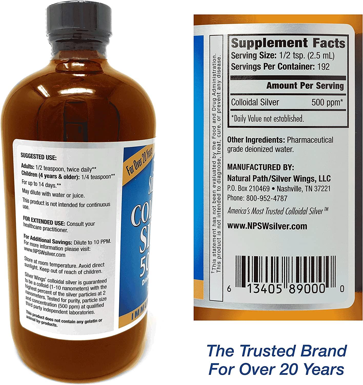 Natural Path Silver Wings Colloidal Silver 500 ppm 16oz - Pure Mineral ...