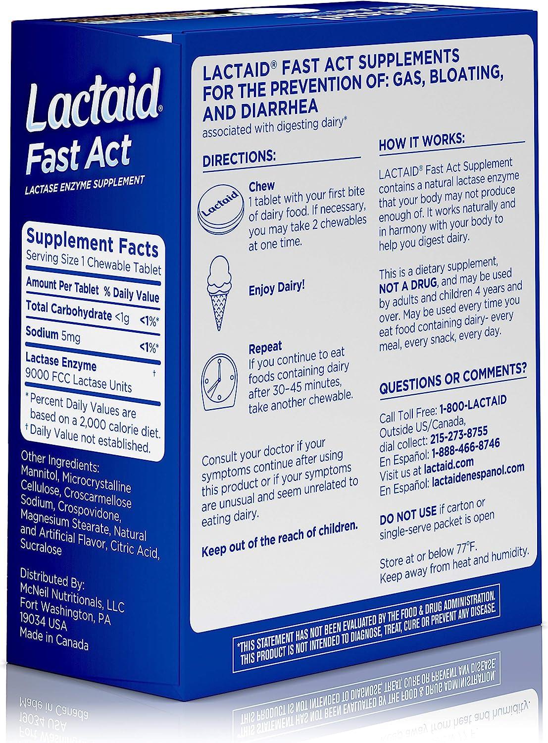Lactaid Fast Act Vanilla Twist Chewables - 32 Pack, Lactase Enzymes for ...