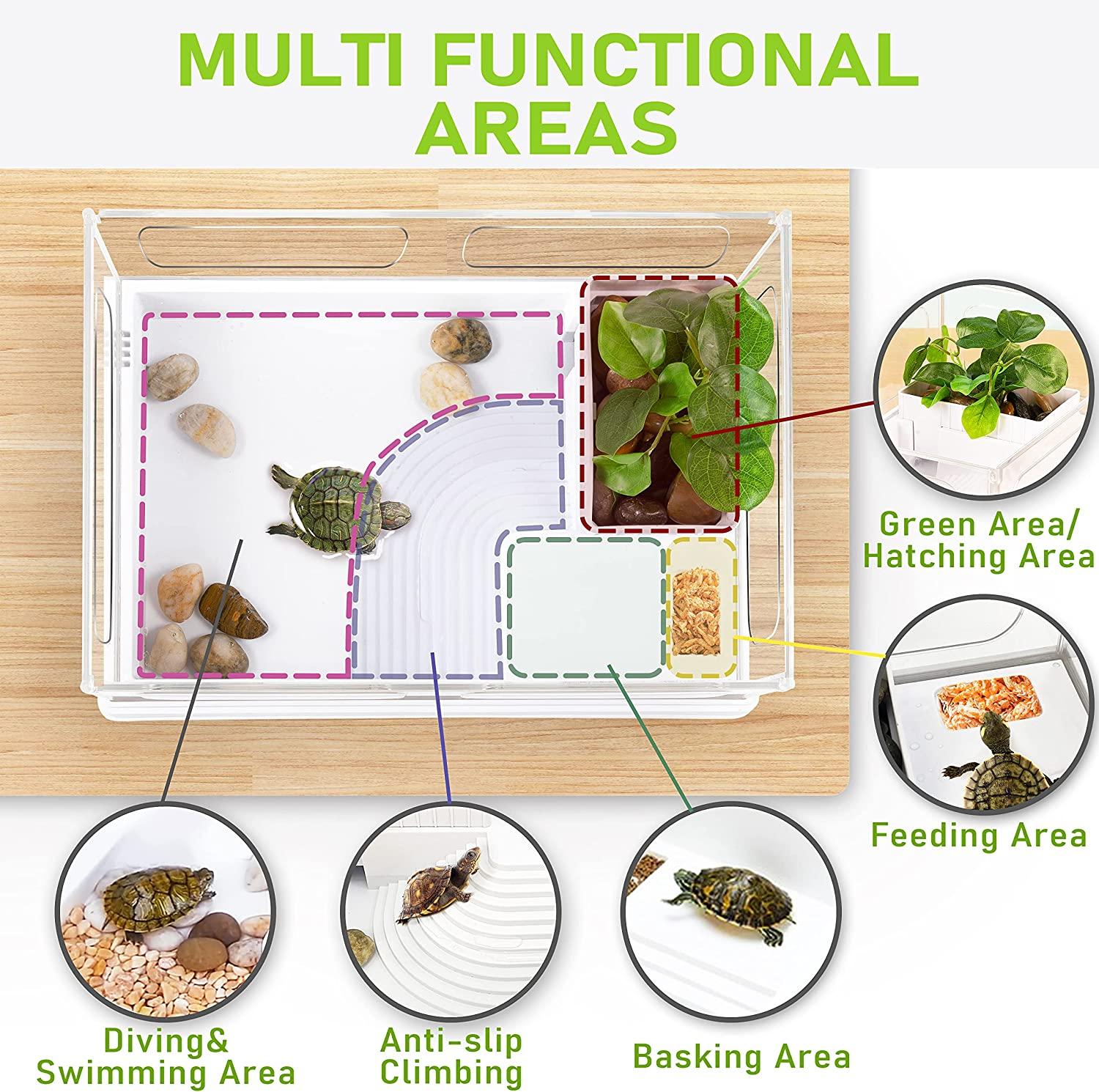 Orlushy Turtle Tank: Anti-Escaping Reptile Terrarium with Drainage ...