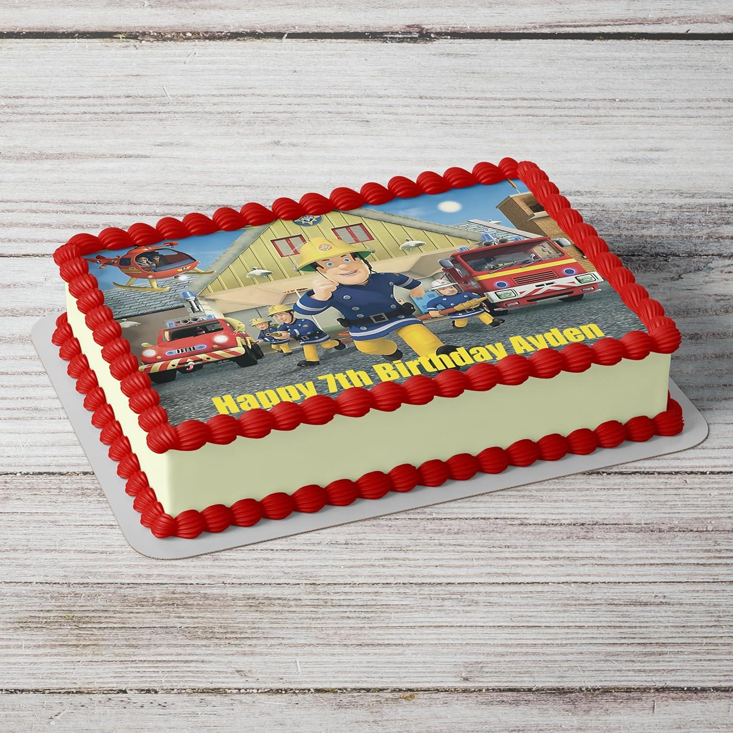 Fireman Sam Theme Personalised A4 Cake Topper Edible Icing Sheet Cake ...