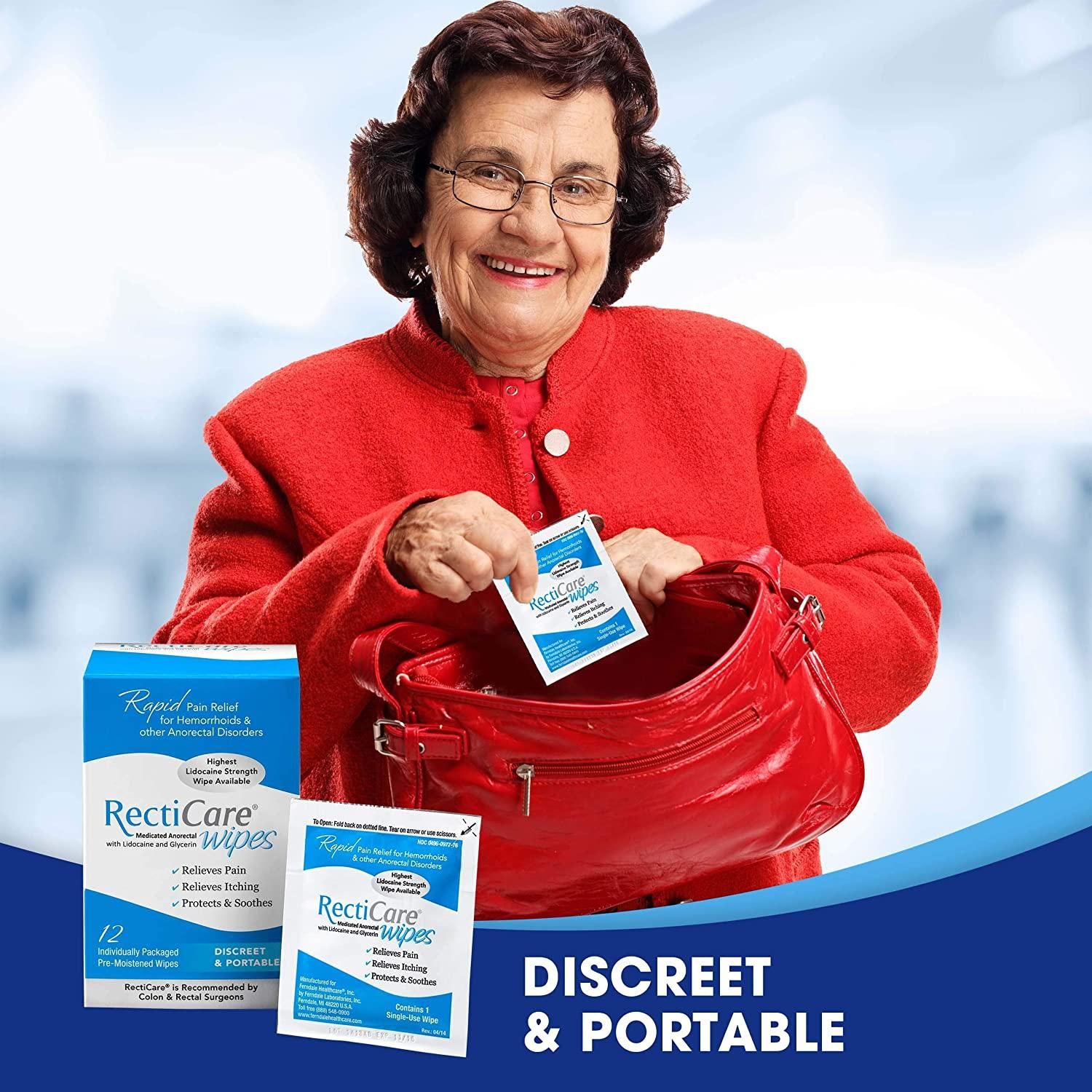 RectiCare 5% Lidocaine Anorectal Wipes with Glycerin - 12 Pack | Fast ...