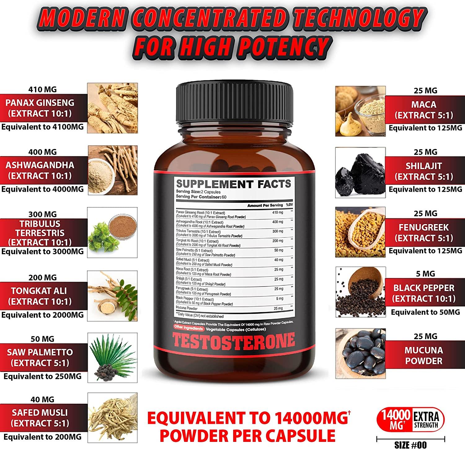 Agobi 11in1 Testosterone Supplement for Men 14000mg - 120 Vegan ...