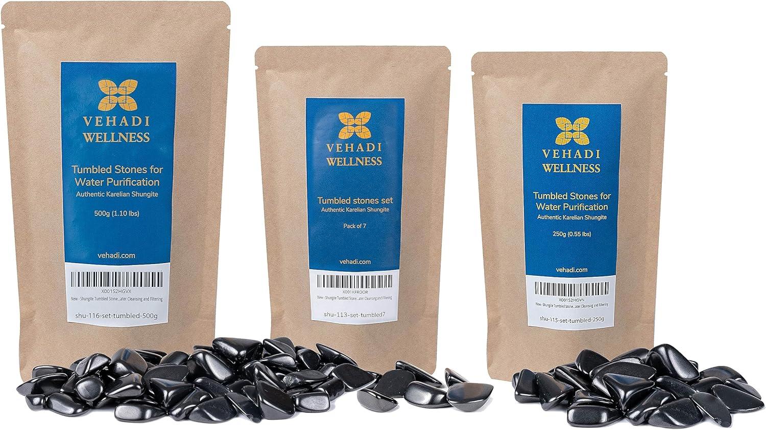 Shungite Tumbled Stones for Water Purification 500g (1.10 lbs) Crystal ...