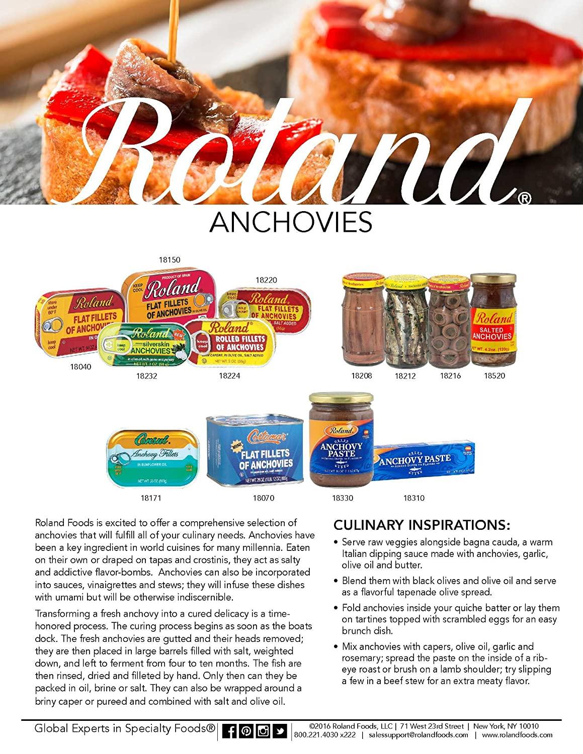 Roland Foods Wild Caught Flat Anchovy Fillets in Olive Oil - 2 OZ Can ...