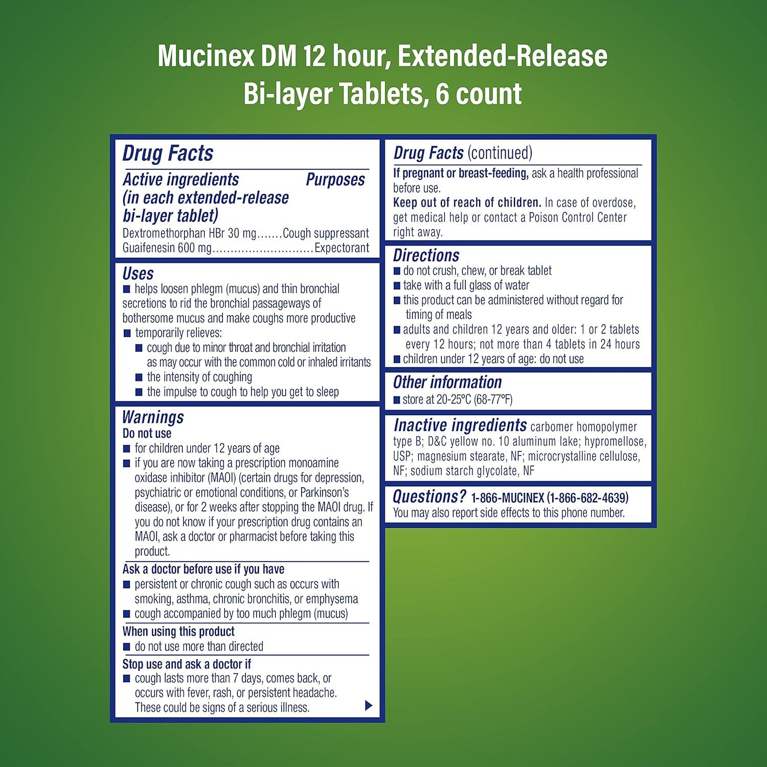 Mucinex DM 12 Hr Expectorant & Cough Suppressant Tablets - 6ct Pack (6 ...
