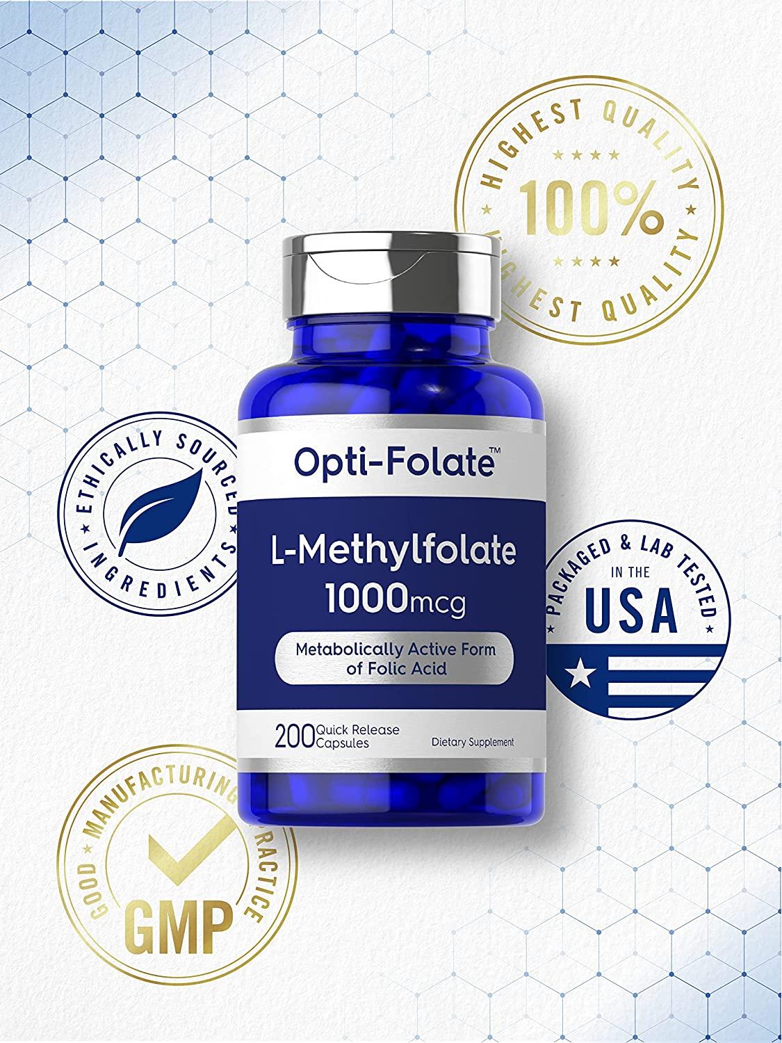 L Methylfolate 1000mcg | 200 Capsules Value Size | Non-GMO Gluten Free ...