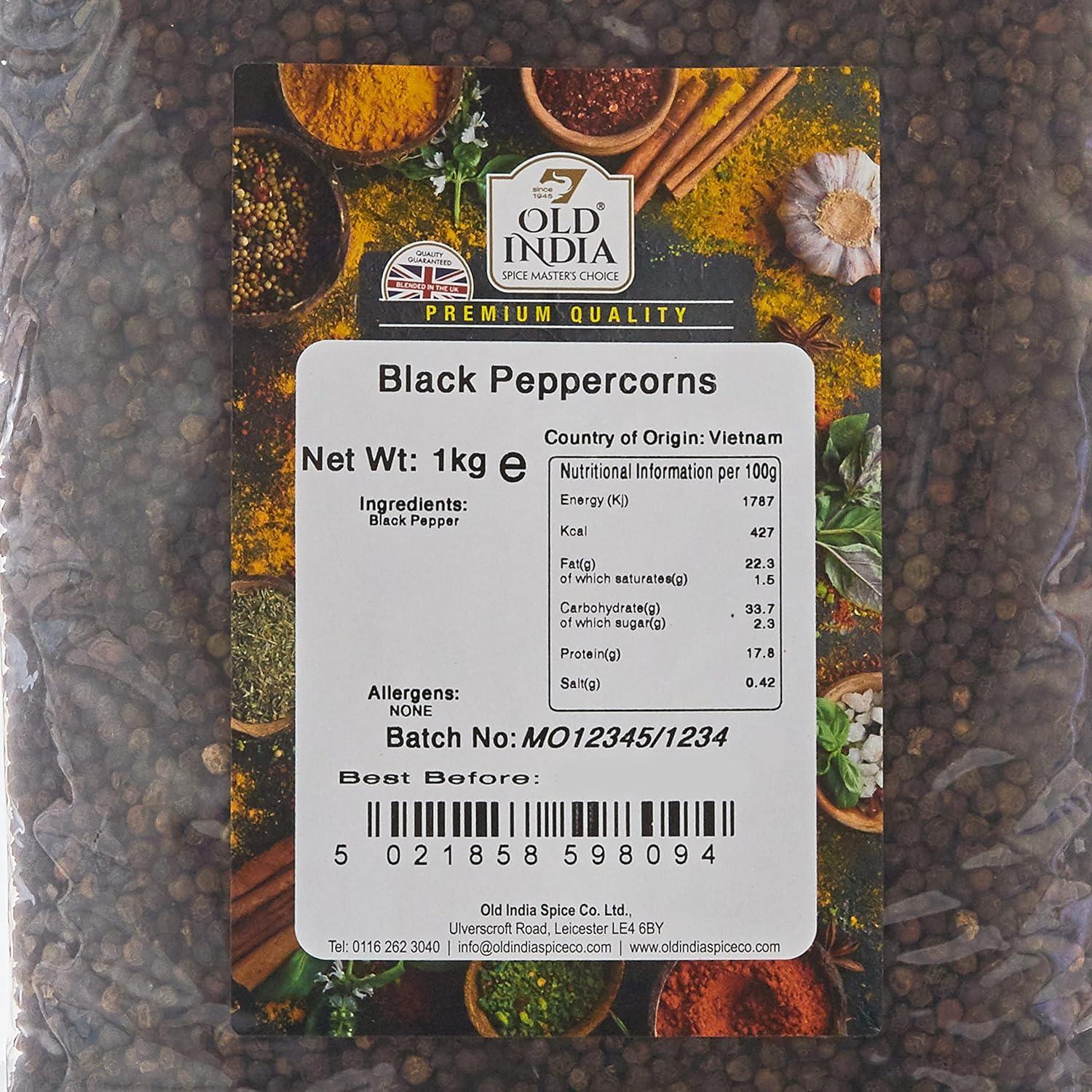 Old India Black Peppercorns 1kg - Premium Quality Peppercorns for ...