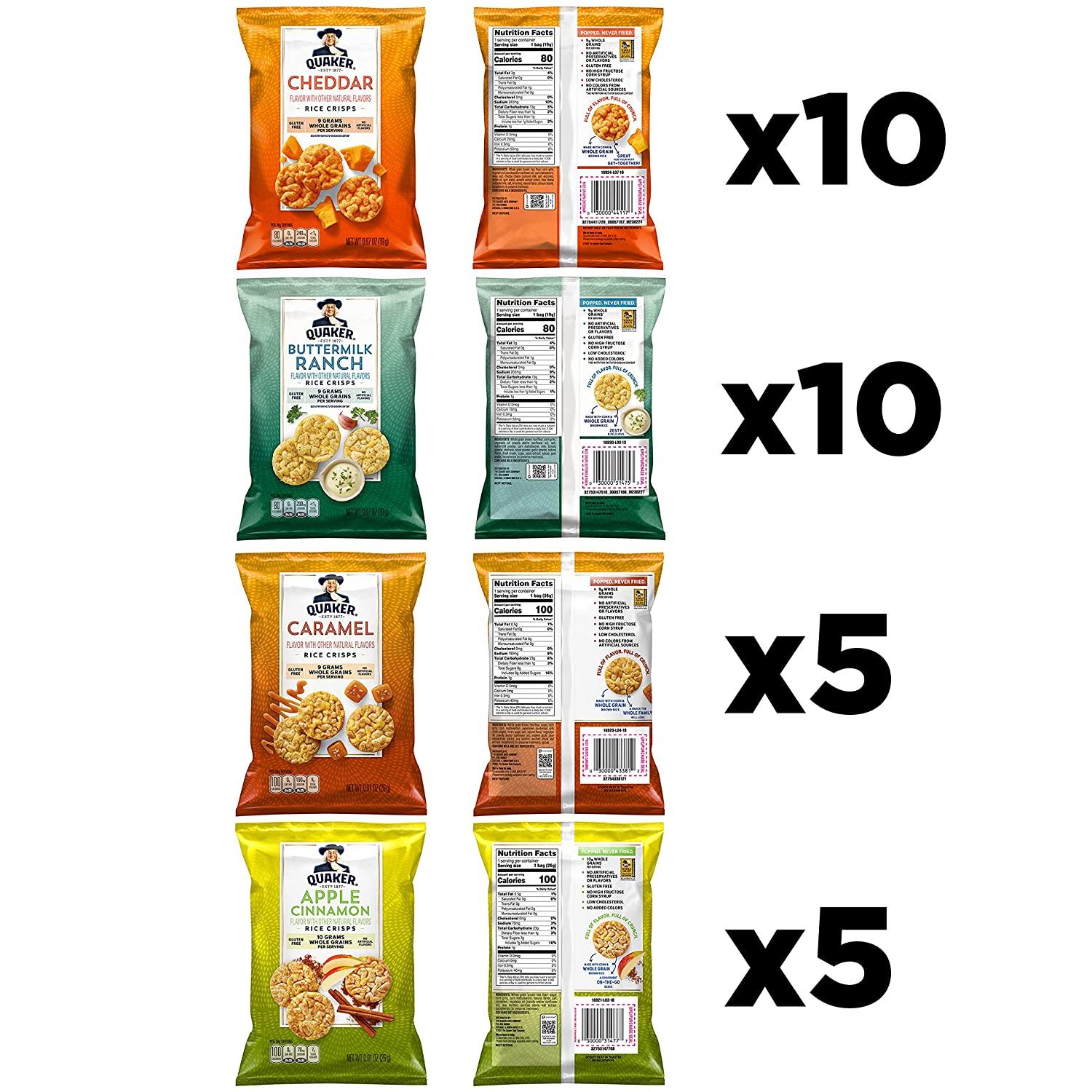 Quaker Rice Crisps Gluten Free Variety Pack - 30 Single Serve 0.67oz ...