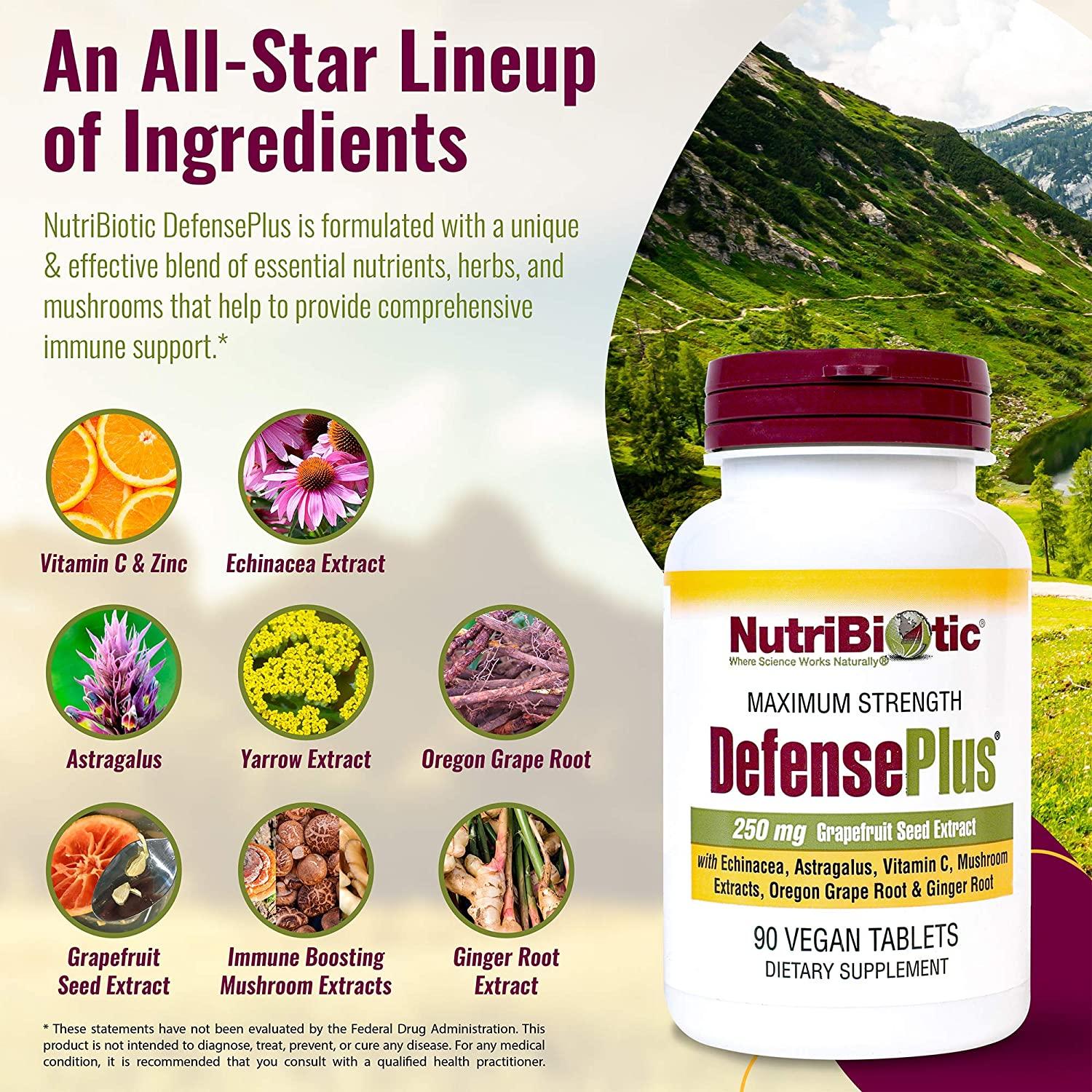 NutriBiotic DefensePlus Maximum Strength | 90 Vegan Tablets for Immune ...