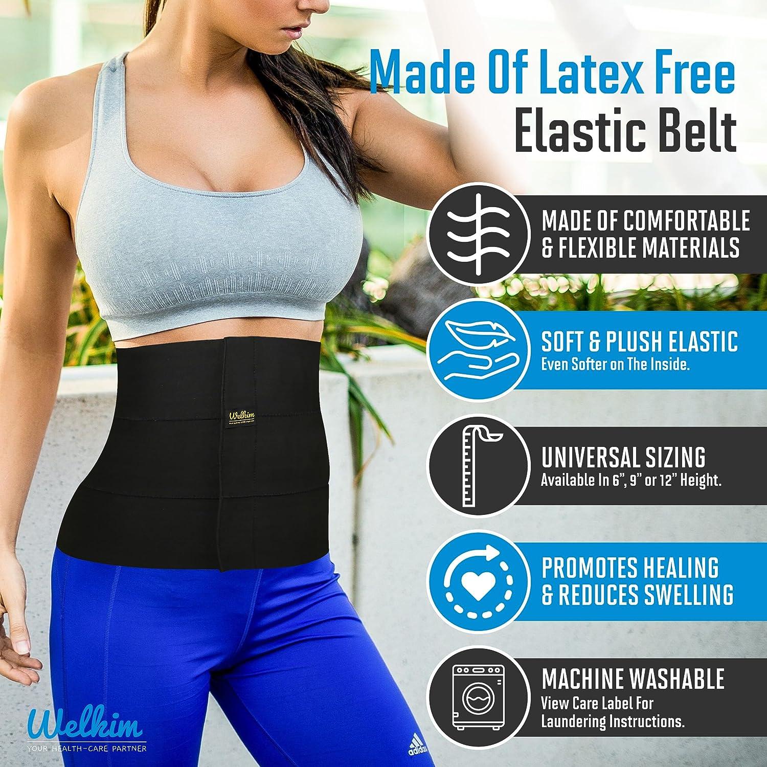 Welkim Abdominal Binder Black - 12 Inch Wide Support Belt for Lower ...