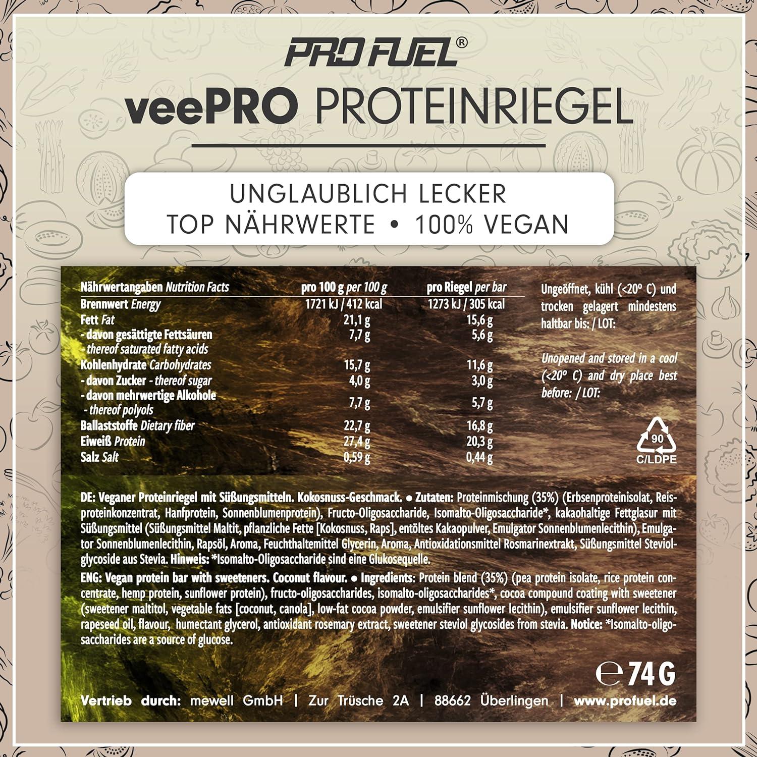 Buy Vegan Protein Bar Coconut 12x74g - 20g Protein High Fiber Low Carb ...