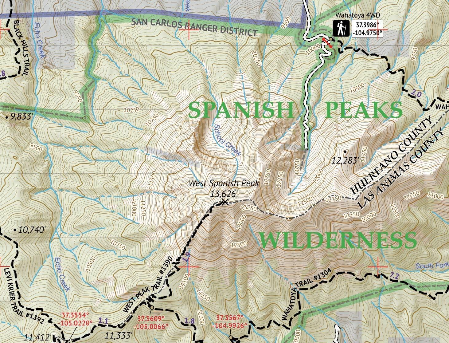 Greenhorn Mountain/Spanish Peaks Wilderness Topographic Hiking Map ...