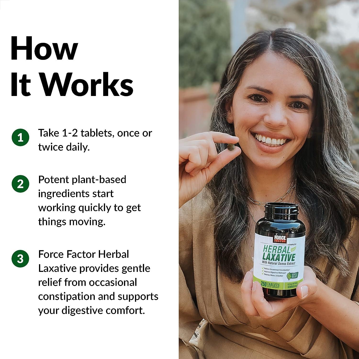 Force Factor Herbal Laxative for Constipation Relief - 250 Tablets ...