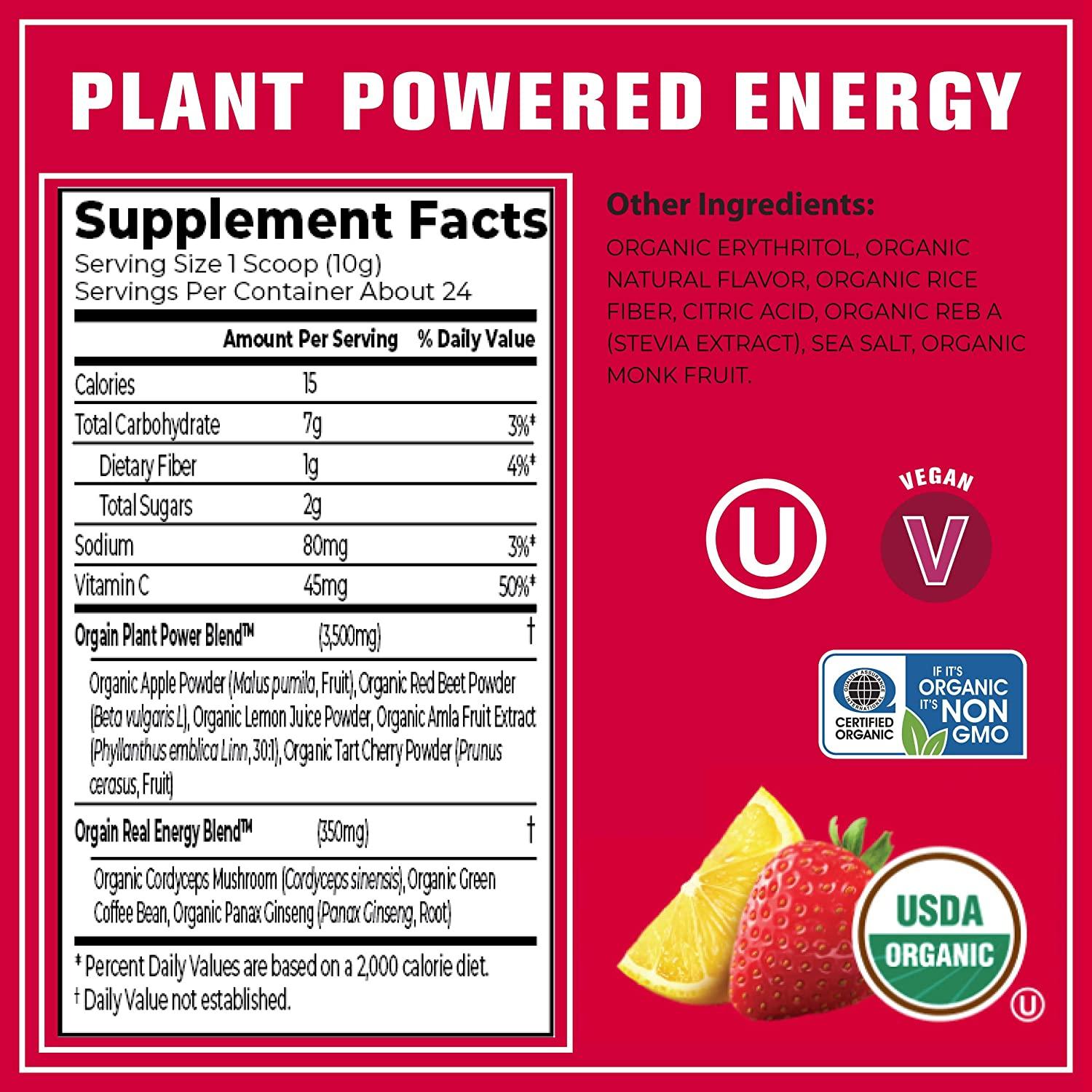 Orgain Strawberry Lemonade Sport Energy Pre-Workout Powder - Made with ...