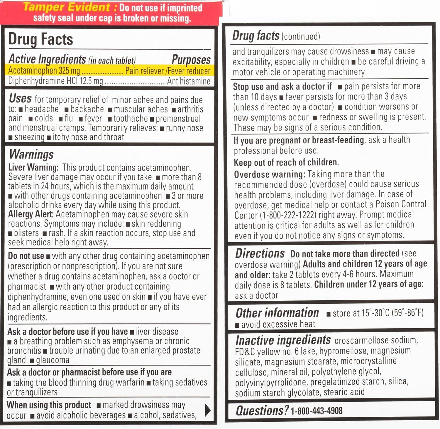 Percogesic Original Strength Acetaminophen and Diphenhydramine 90 Tablets