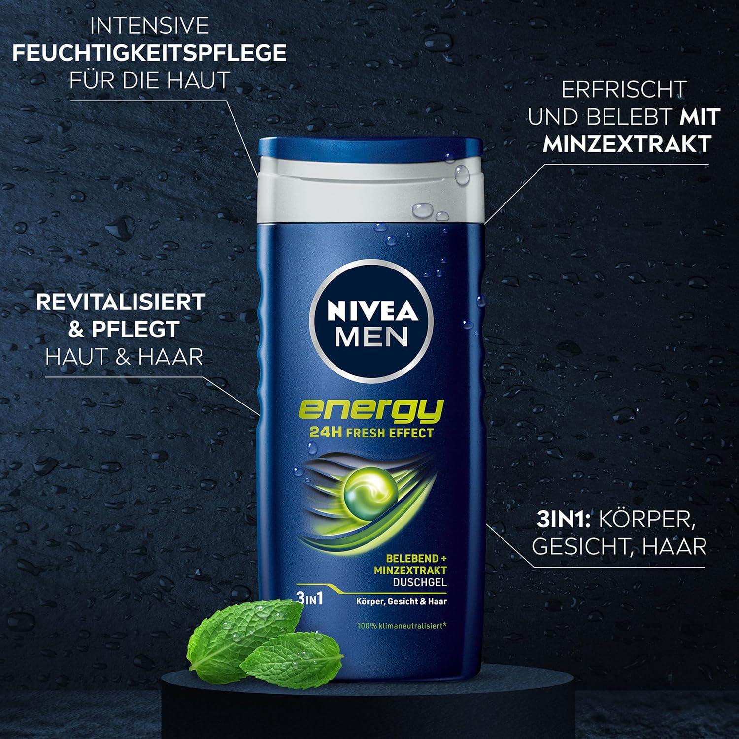 Nivea Men Energy Shower Gel 250ml pH-Skin-Friendly Care Vitalizing ...