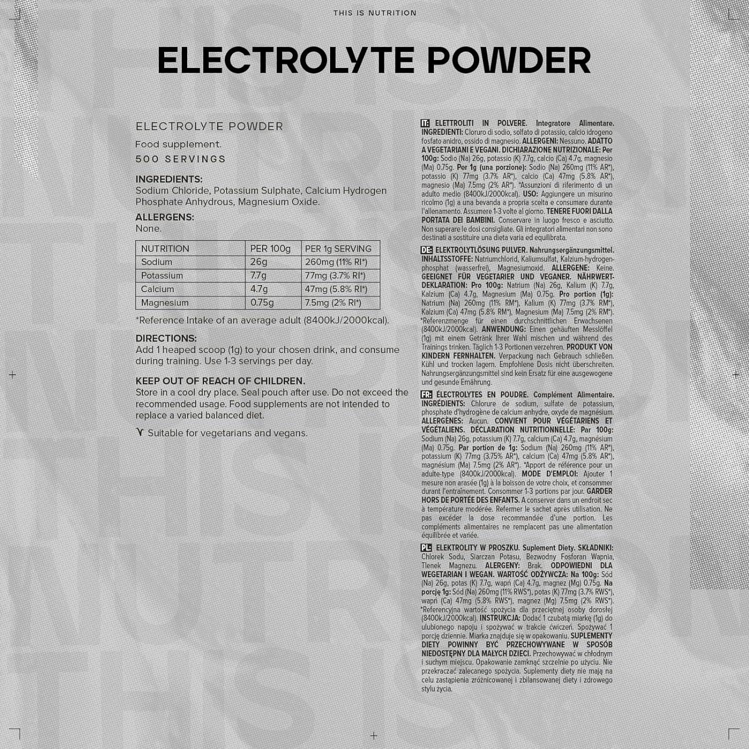 Unflavoured 500g Bulk Electrolyte Powder - 500 Servings | Packaging May ...