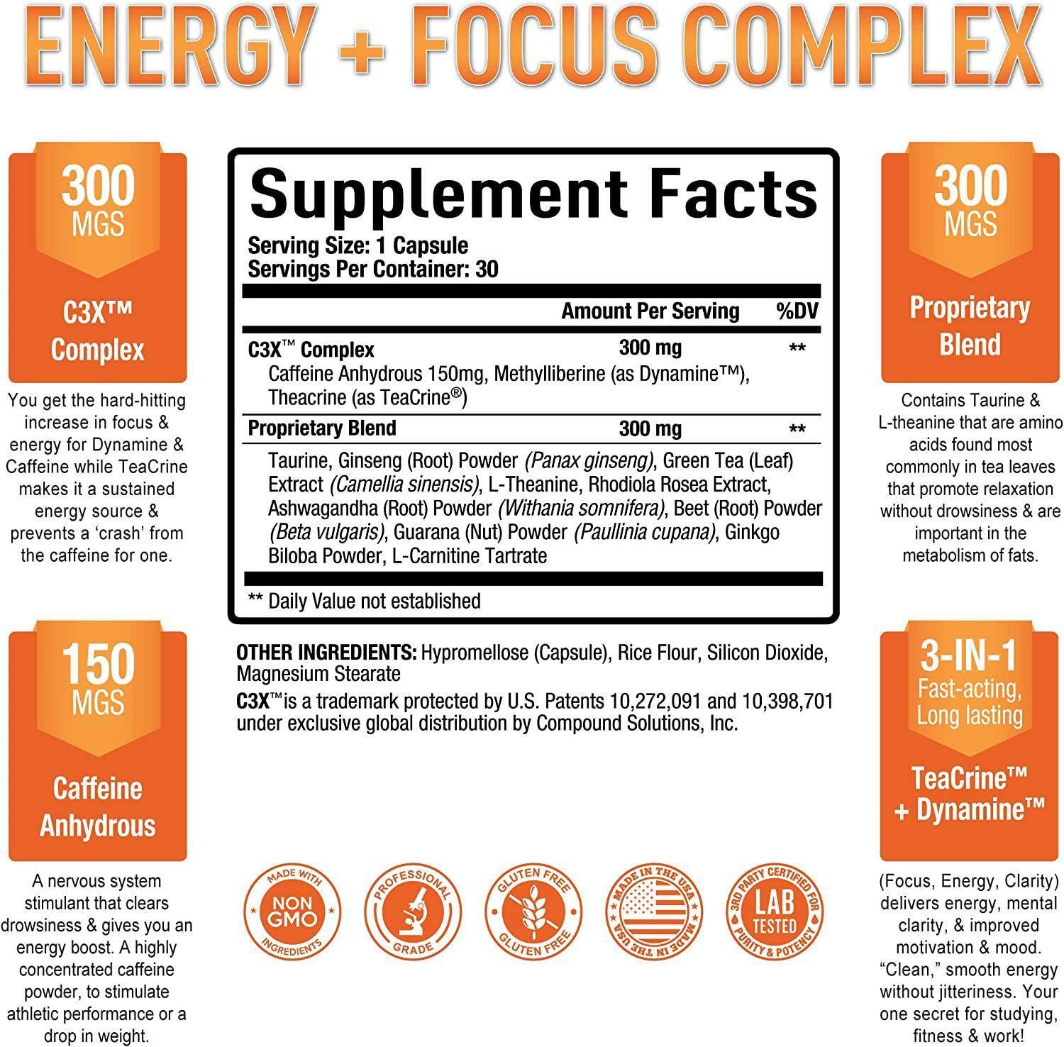 Premium Brain Booster & Energy Pills with Ginkgo Biloba & Rhodiola ...