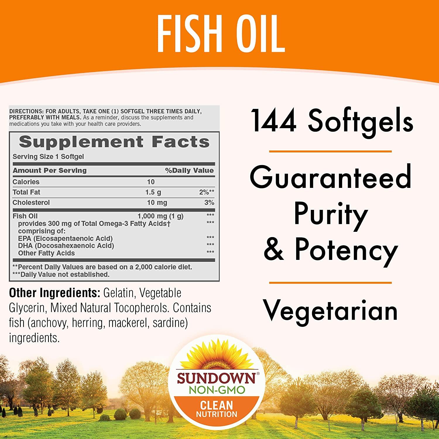 Sundown Naturals Fish Oil 1000 mg - 144 Softgels | Heart & Joint ...