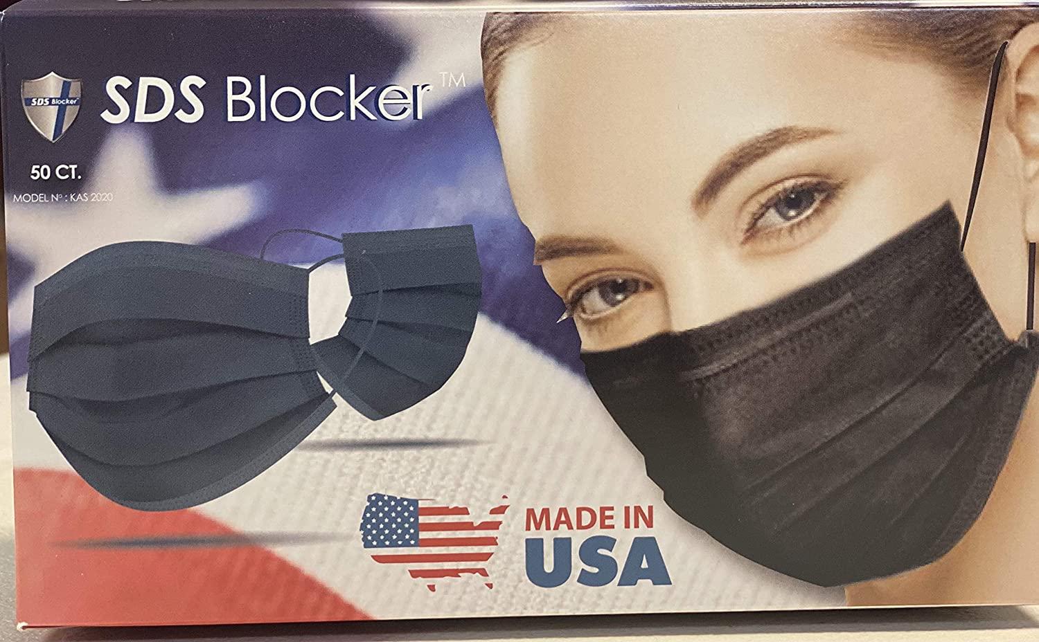 SDS Blocker Black Face Mask 50ct - Made in USA with Enhanced 50gsm Non ...