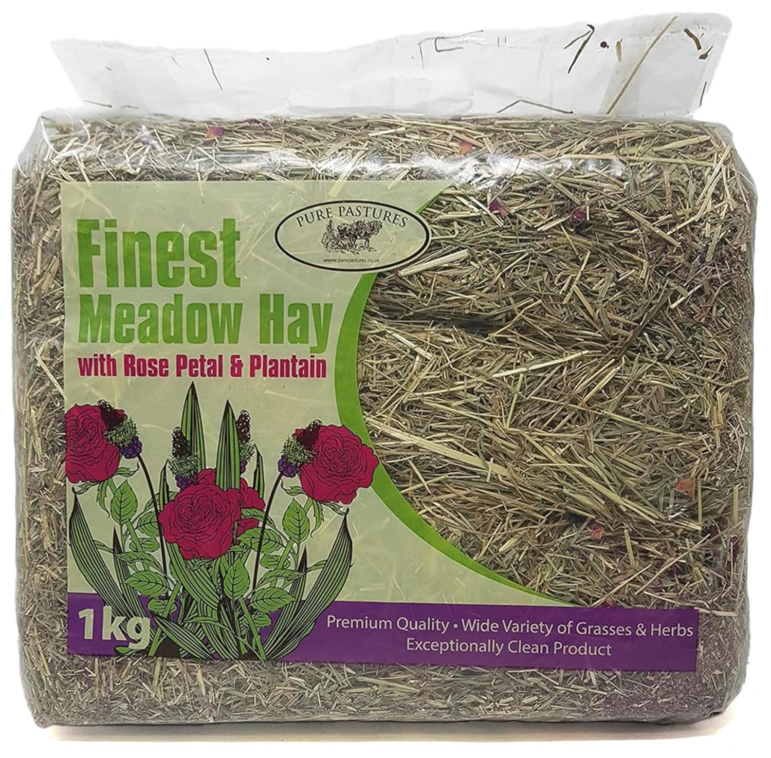 Pure Pastures Meadow Hay with Rose Petals & Plantain - Premium Rabbit ...