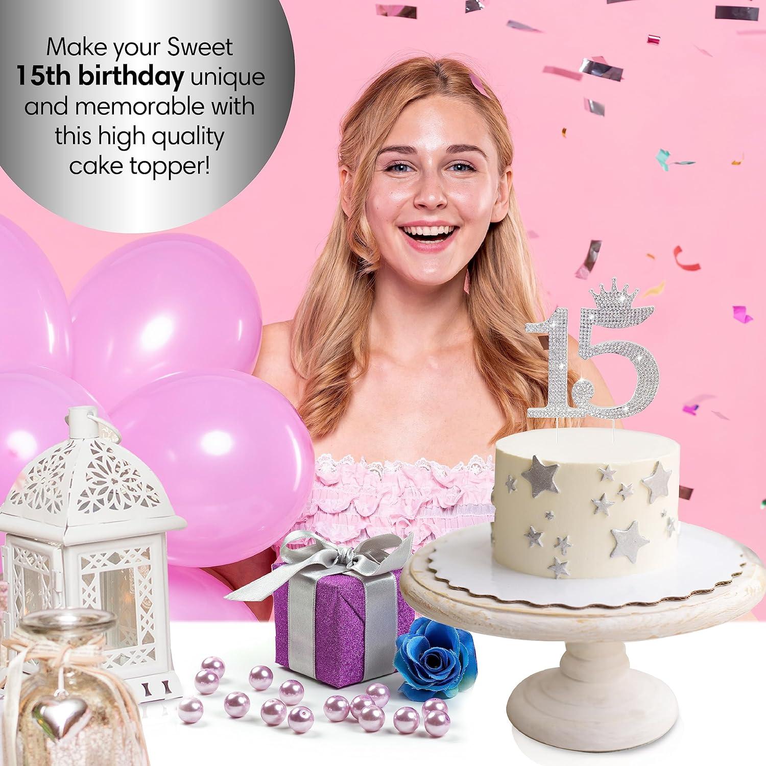 Number 15 Quinceanera Rhinestone Princess Crown Monogram Cake Topper ...