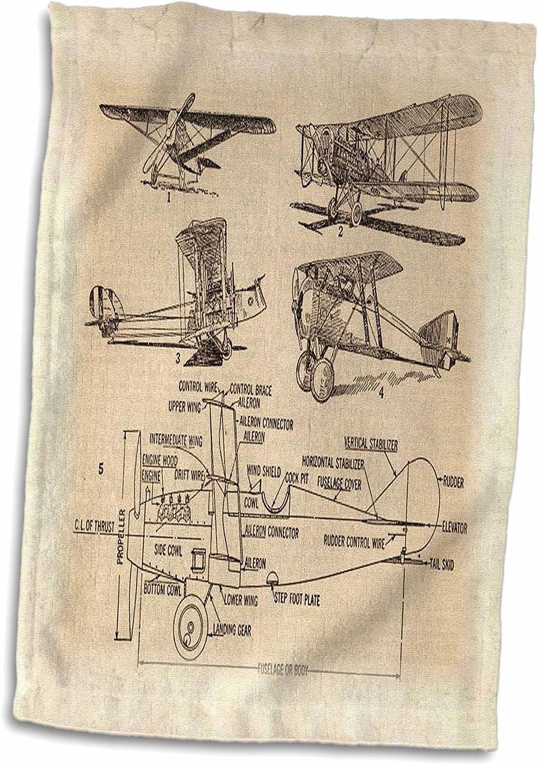 3D Rose Early 1900s Airplane Sketch Towel | White 15 x 22 | TWL_62138_1 | Buy Now with Express ...