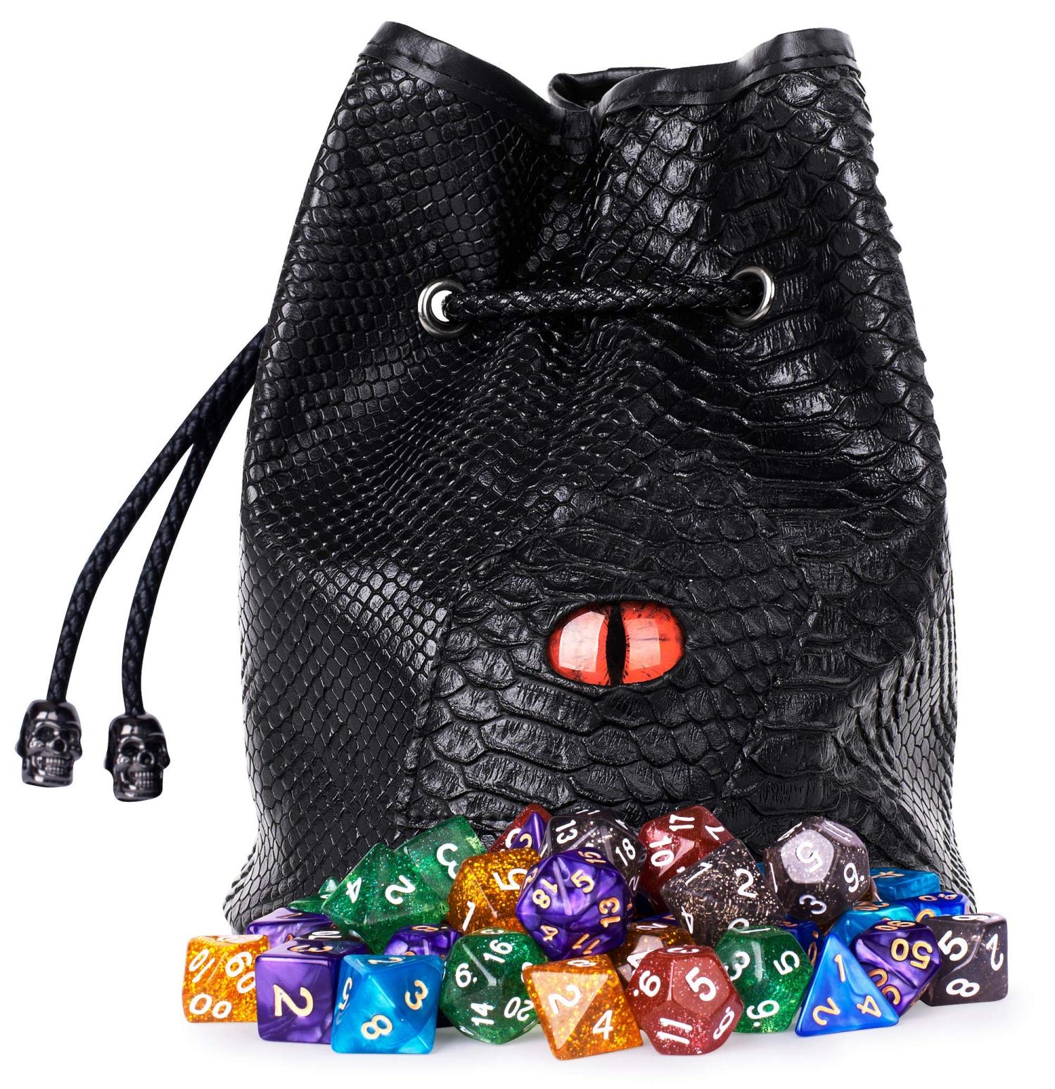 Large Dice Bag with 7 Complete Dice Sets | Black Dragon DND Dice Bag ...