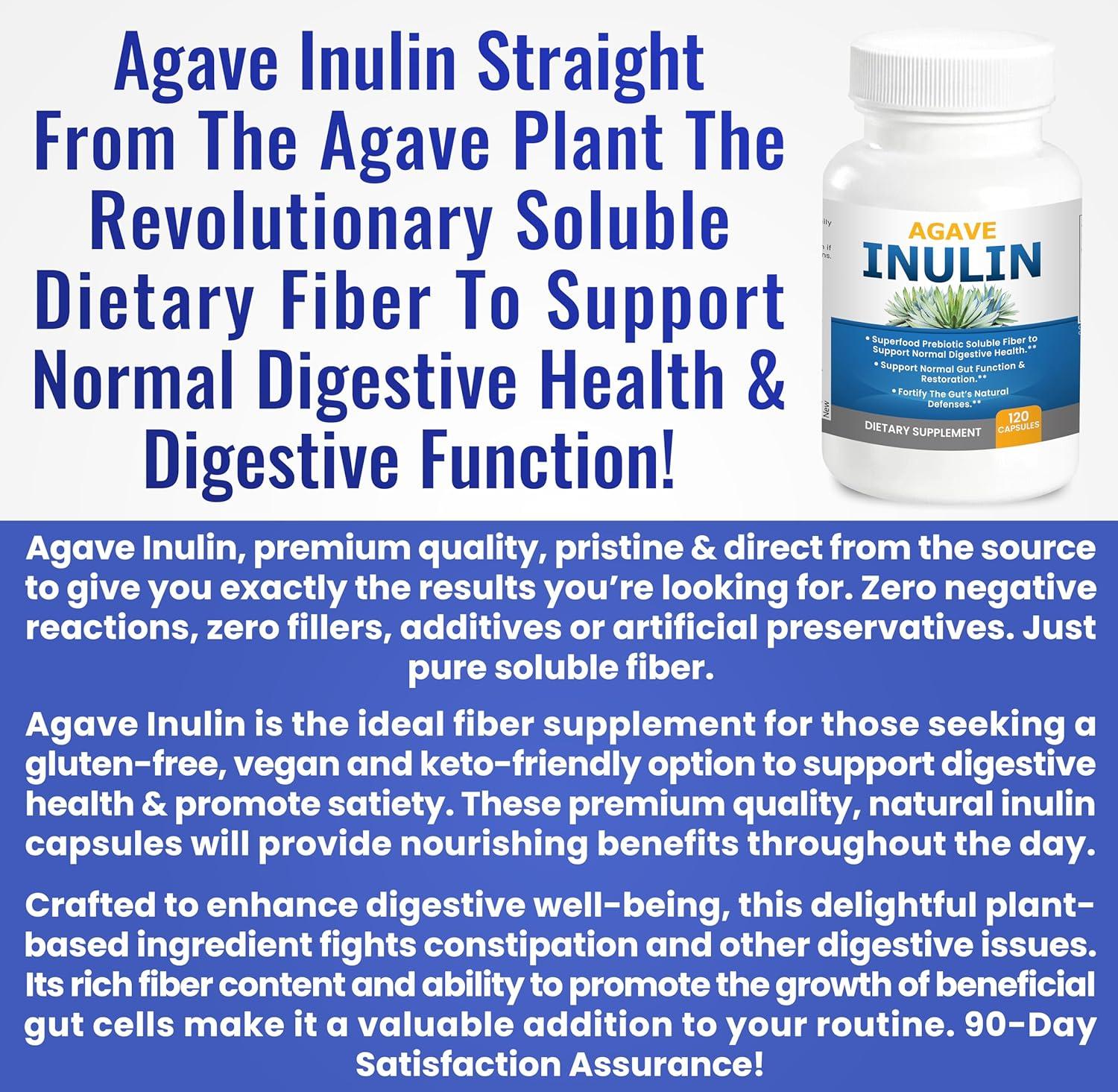 Agave Inulin Capsules Digestive Support Soluble Fiber Prebiotic Agave ...