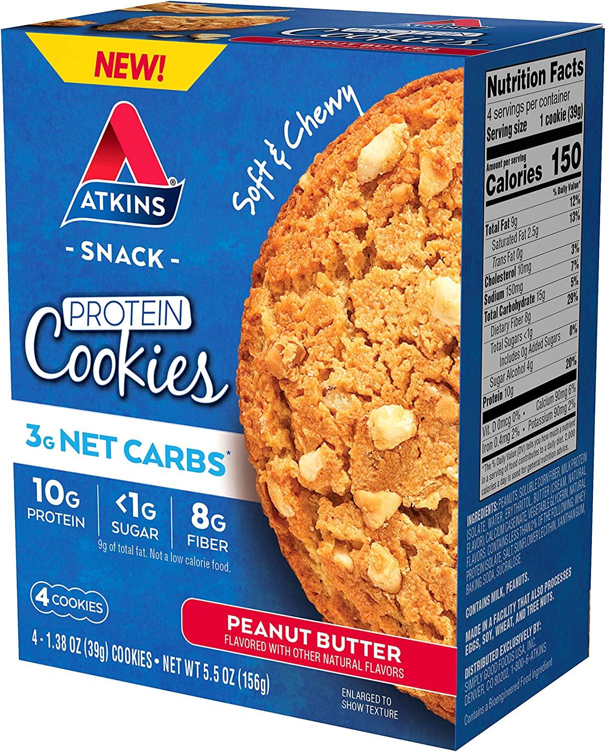 Atkins Protein Cookie Peanut Butter - 4 Count, 5.52 Ounce (Pack of 4 ...