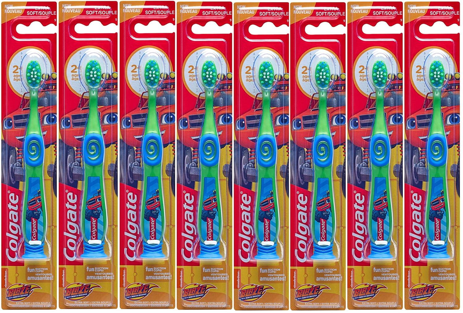 Colgate 8 Pack Kids Blaze Toothbrush with Soft Bristles and Suction Cup ...