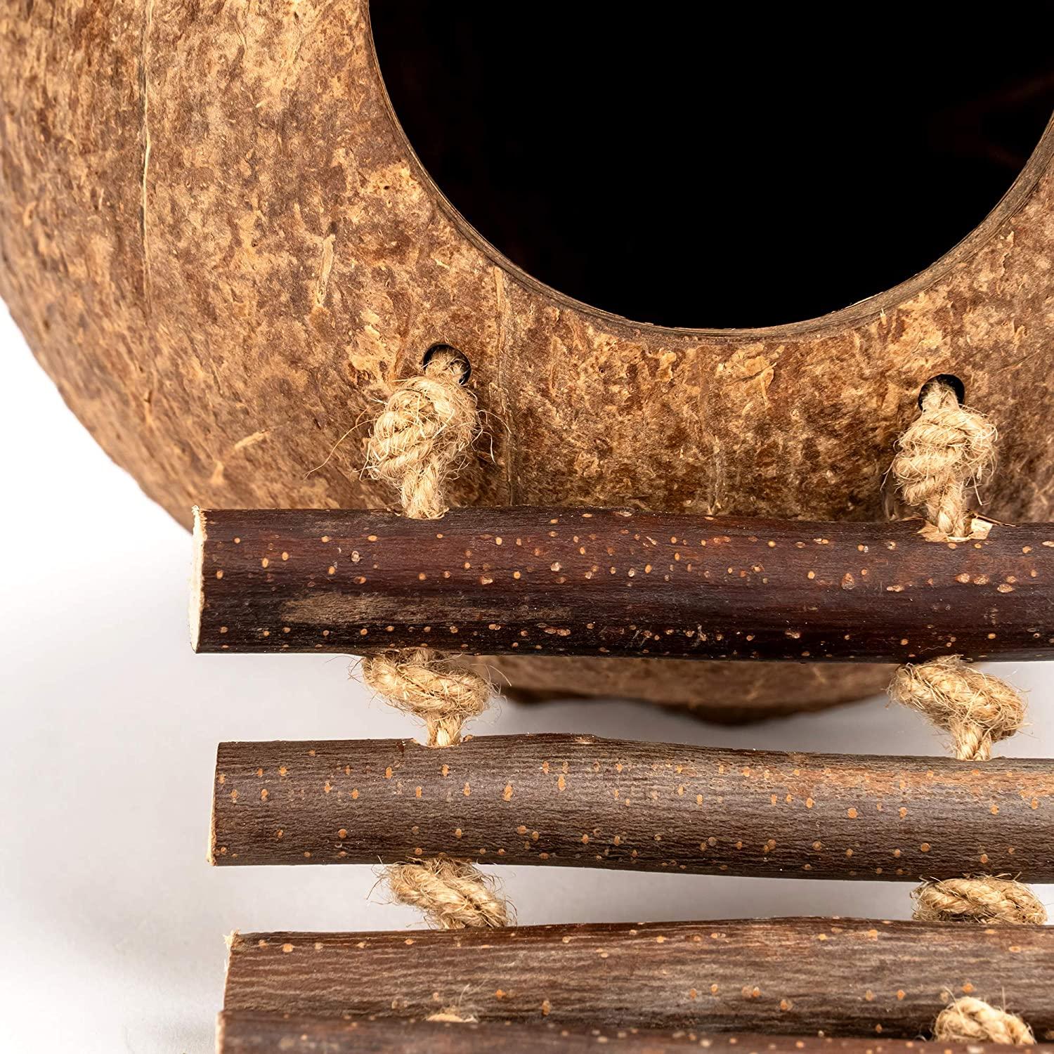 andwe Coconut Bird Nest Hut with Ladder for Parrots Parakeet Conures ...