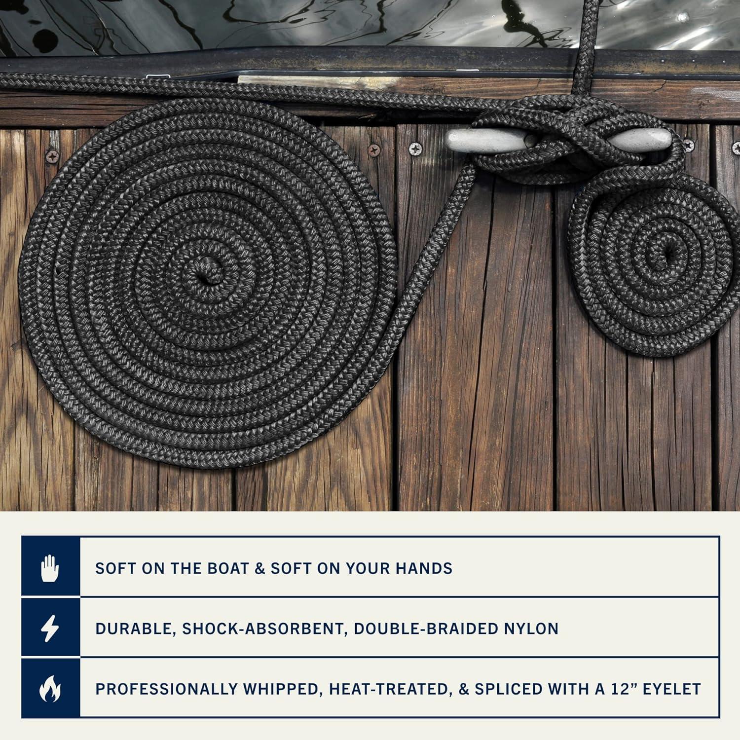 Rainier Supply Co. 15ft x 3/8in Boat Dock Lines - Premium Double ...