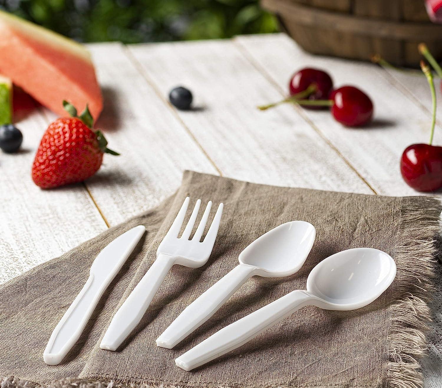 180 Count ZEML White Medium-Weight Disposable Plastic Silverware ...