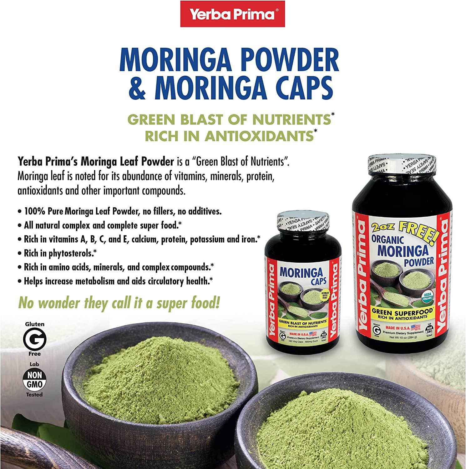 Yerba Prima Moringa Veg Caps 180ct - 400mg Antioxidant-Rich Superfood ...