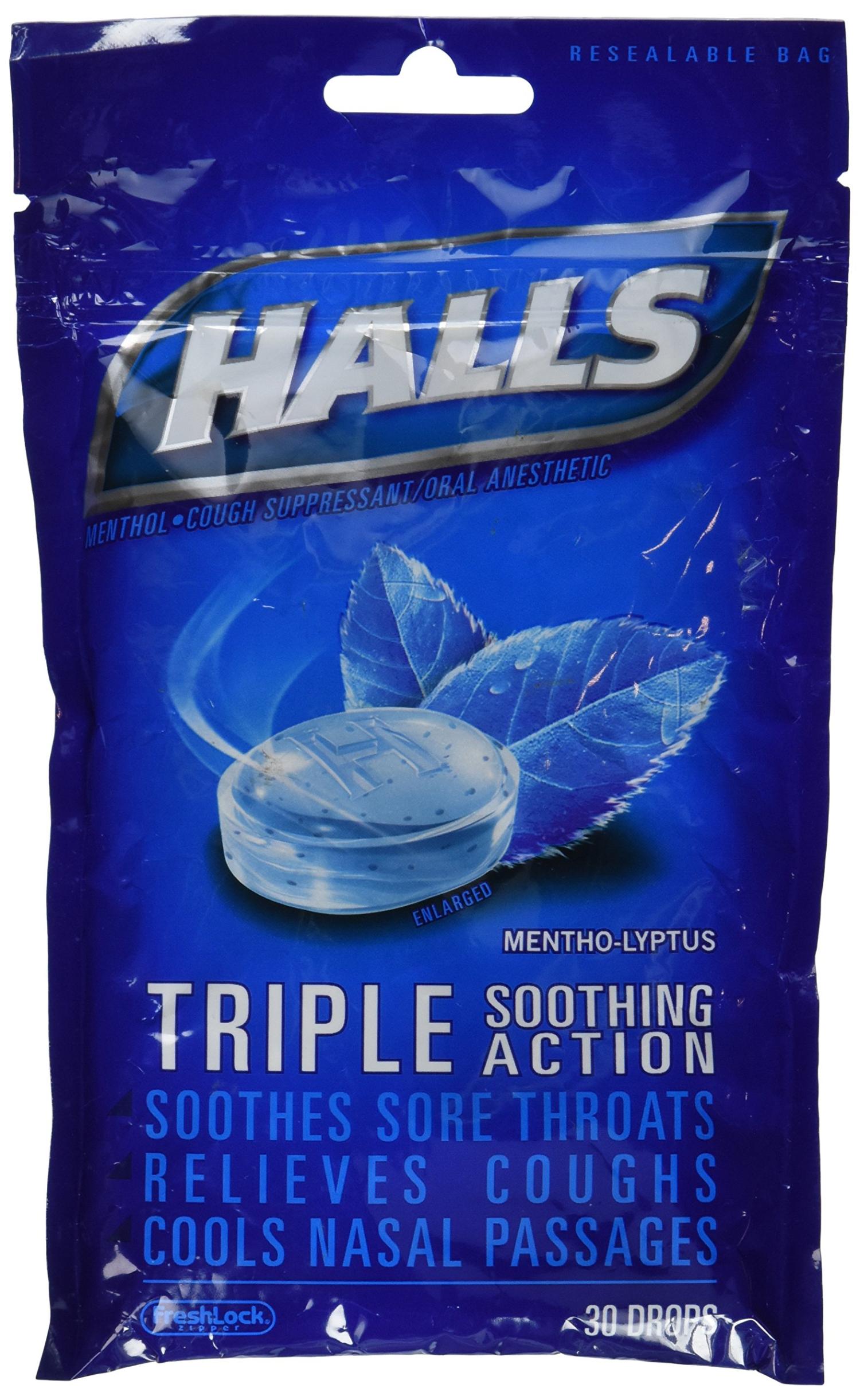 Halls Drops Menthol-Lyptus 30-Count Pack - Soothing Relief for Cold and ...