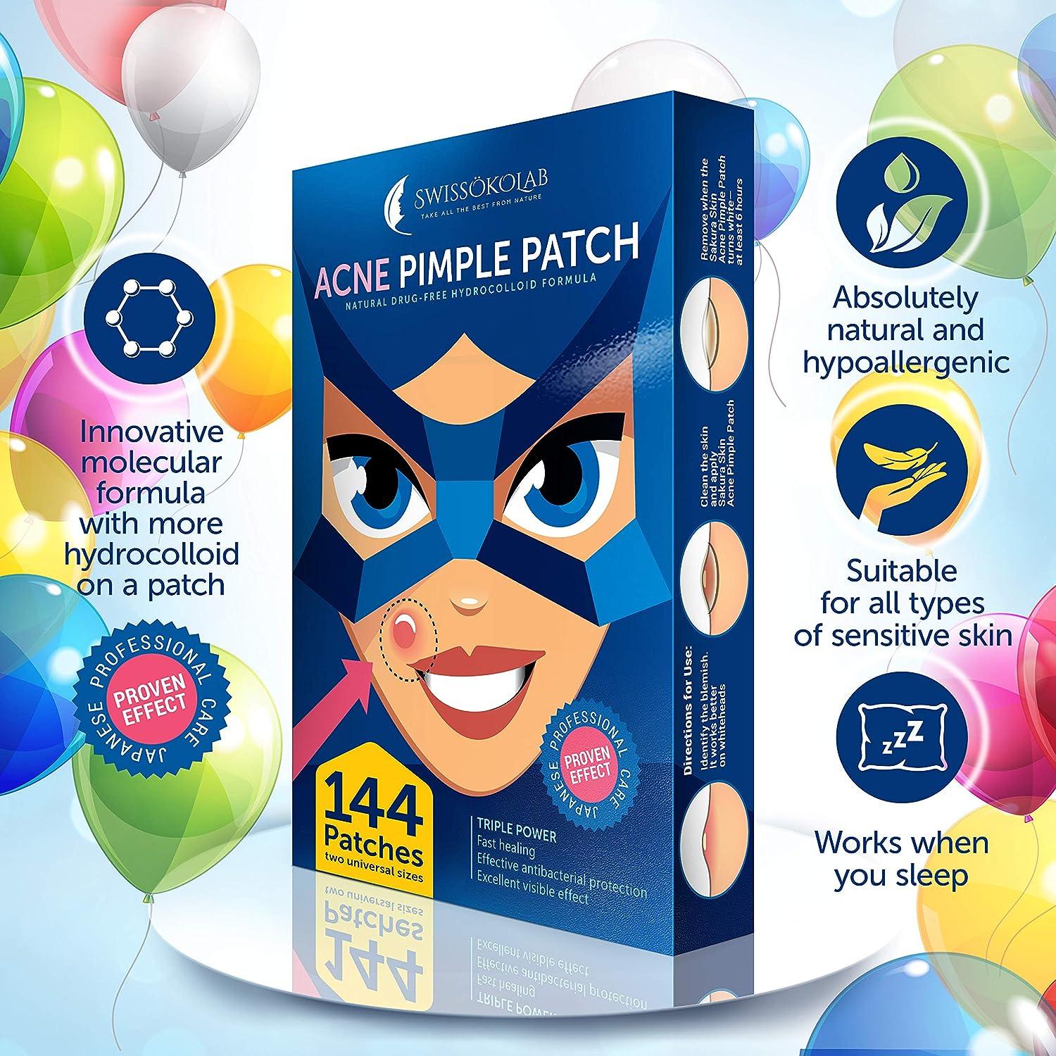 SWISS KOLAB Acne Patch - 144 Hydrocolloid Pimple Stickers for Blemish ...