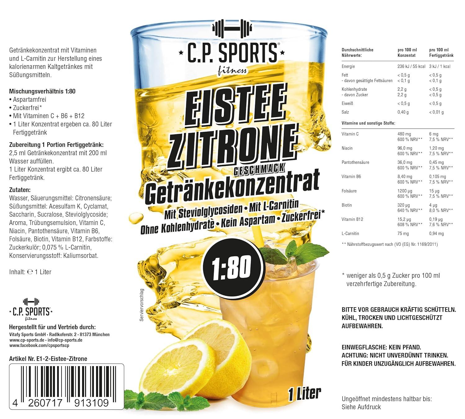 C.P. Sports Sugar-Free Beverage Syrup - Iced Citron Concentrate with ...
