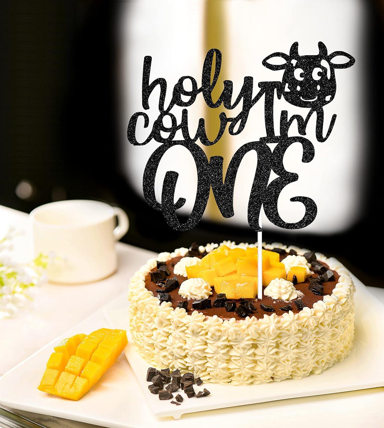 Black Glitter Holy Cow I'm One Cake Topper Cow Cake Topper Holy Cow I'm ...