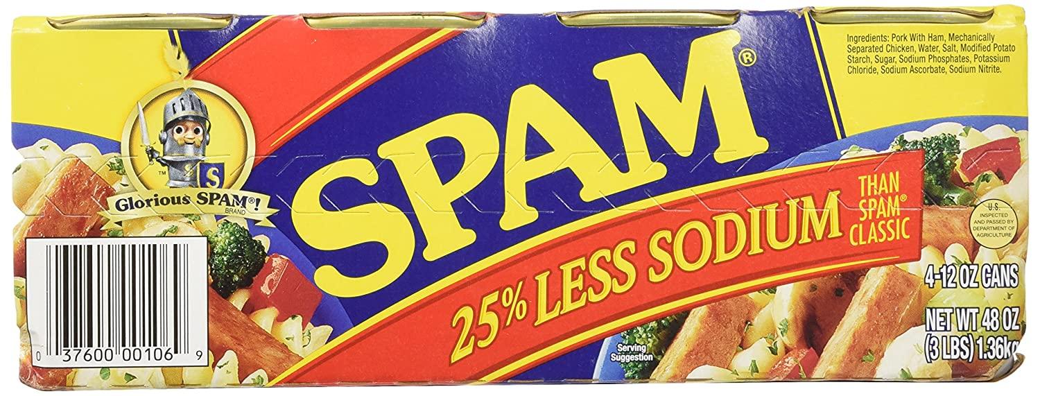 Spam 25% Less Sodium 12 oz Can - 8 Pack | Low Sodium Canned Meat Option ...