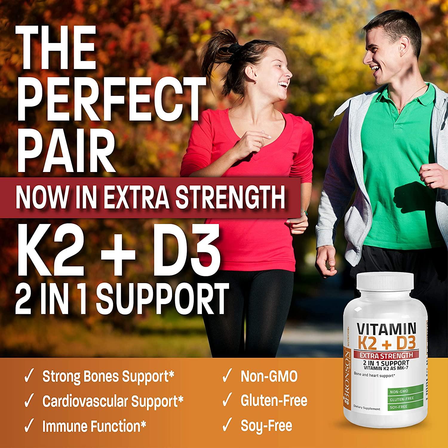 Bronson Vitamin K2 (MK7) & D3 Extra Strength Supplement - 10,000 IU ...
