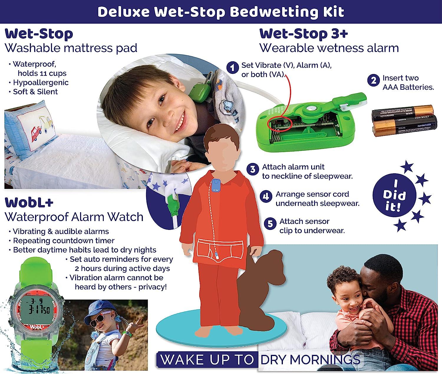 Deluxe Bedwetting Kit: Wet-Stop Alarm, WobL+ Waterproof Watch ...